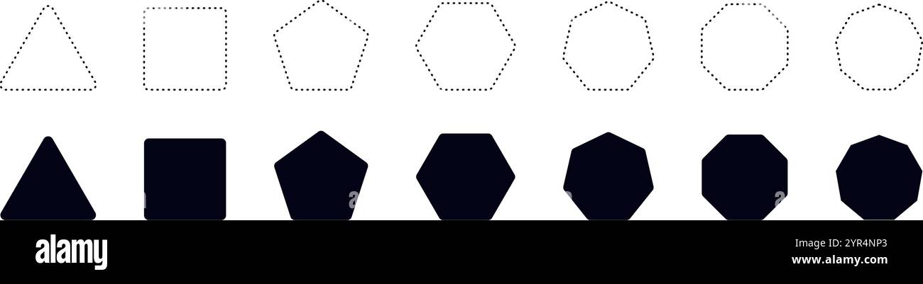 Smooth hexagon shape with geometric edges set. Regular polygon icon ...