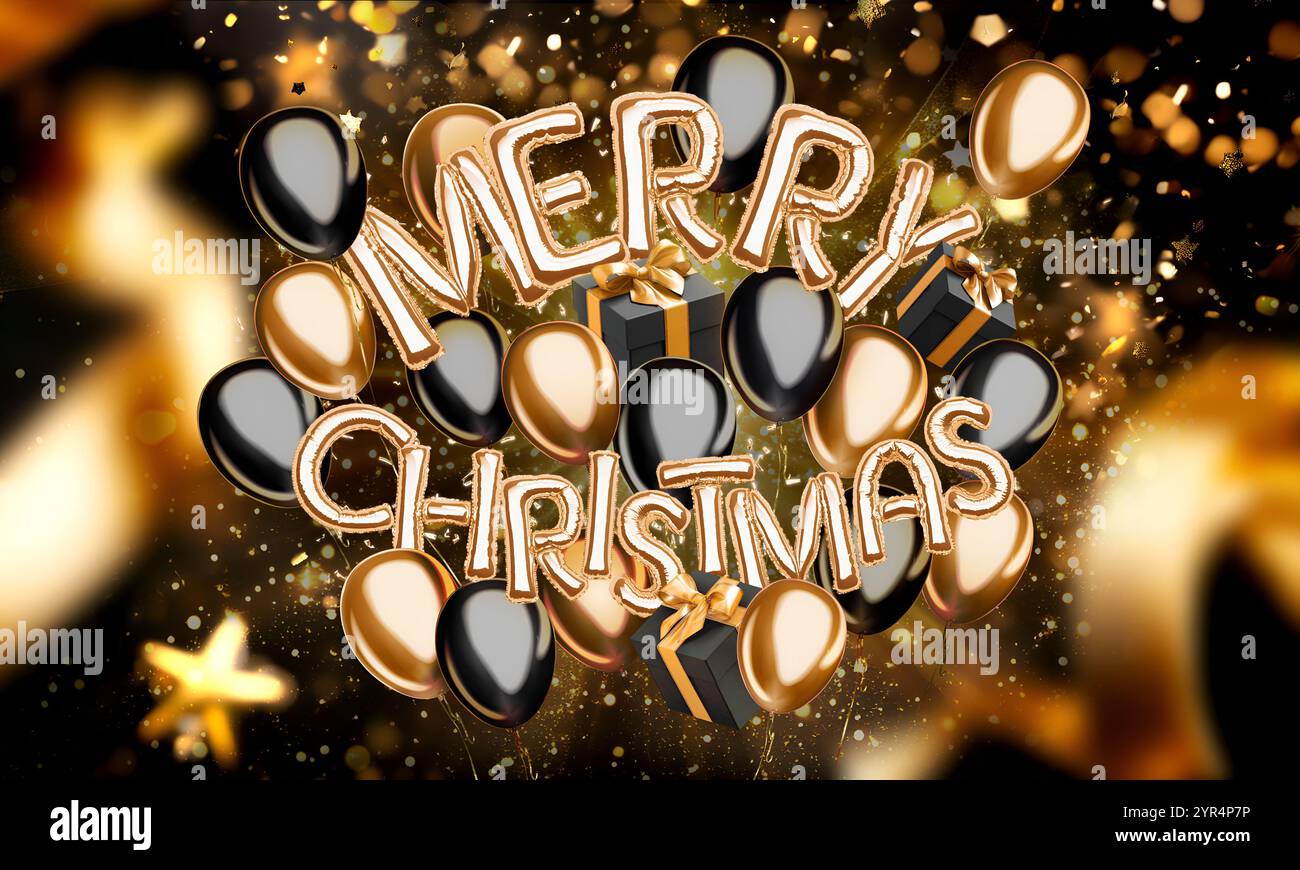 Decorative inflated foil balloon 2025 merry christmas font, black ...