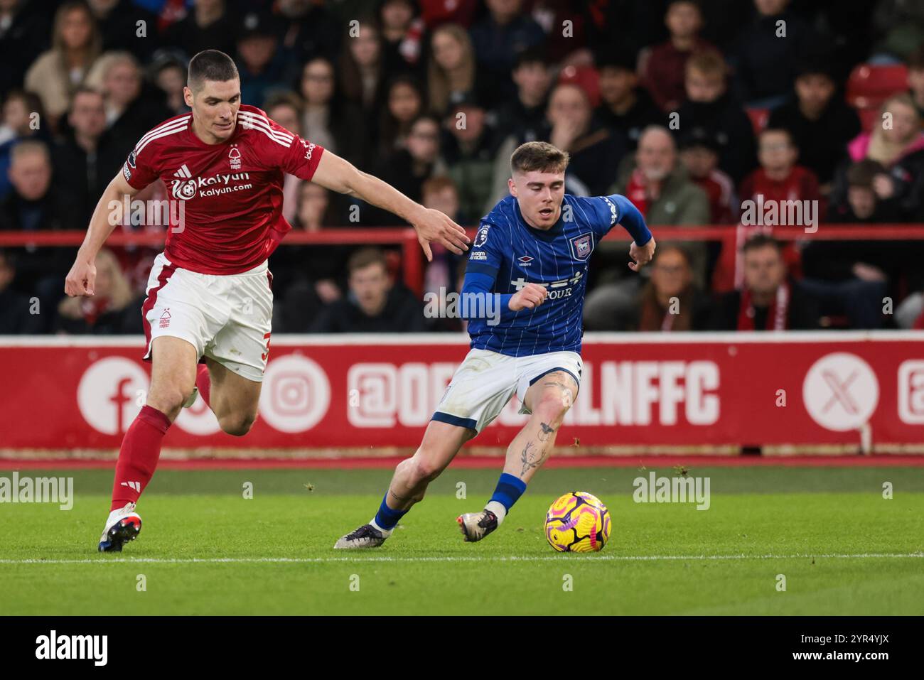 Leif Davis of Ipswich Town and Nikola Milenkovic of Nottingham Forest ...