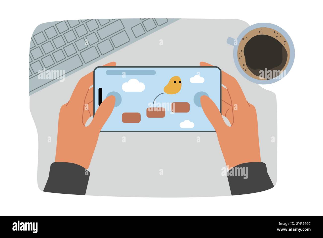 Mobile phone with video game in hands of person using time killer to ...