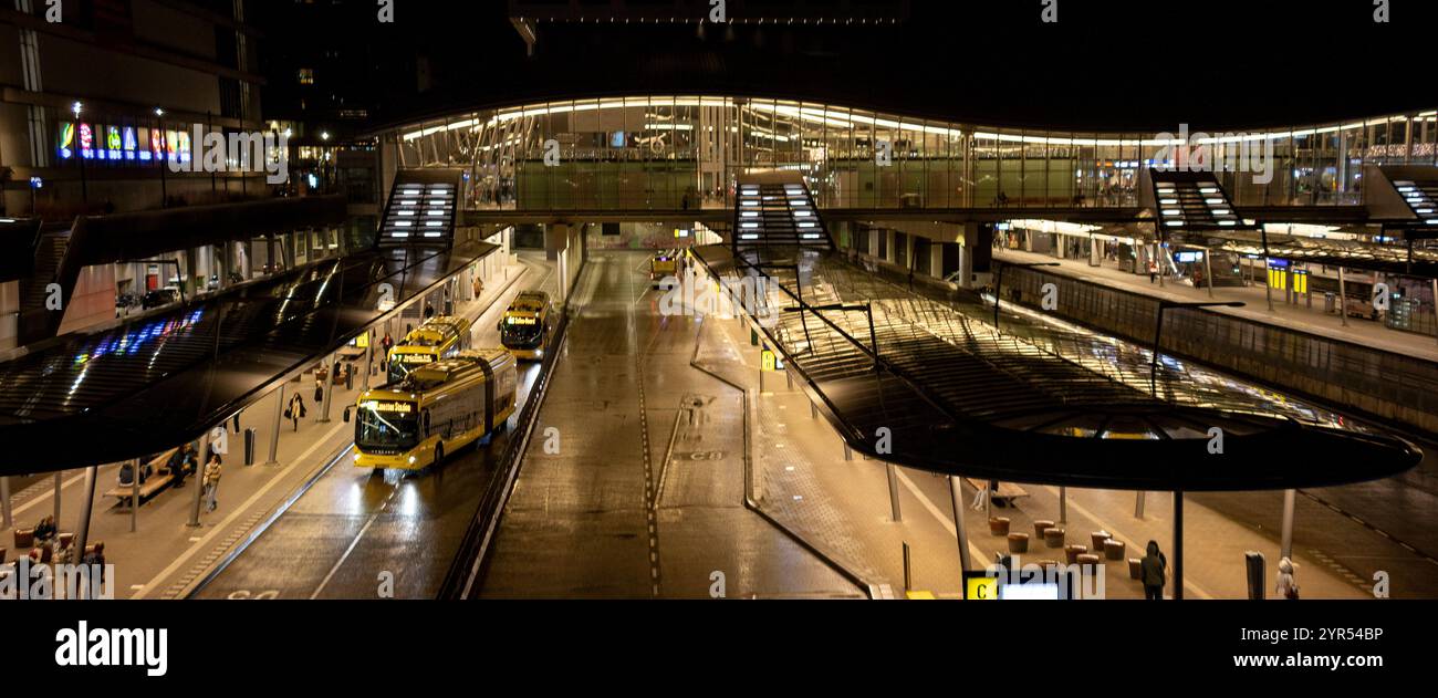 Train tracks wide panorama of central station and public transportation ...