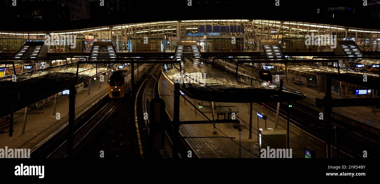 Train tracks wide panorama of central station and public transportation ...