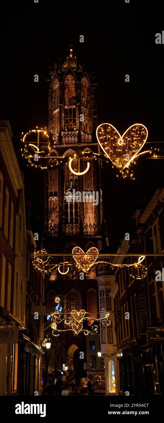 Holidays decorations and renovated cathedral church tower of De Dom in ...