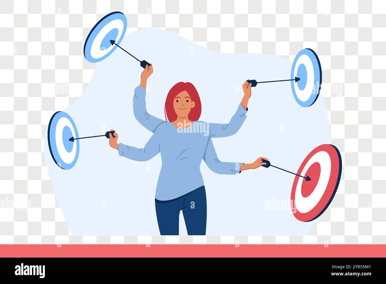 Business woman works in multitasking mode, and uses several hands to ...