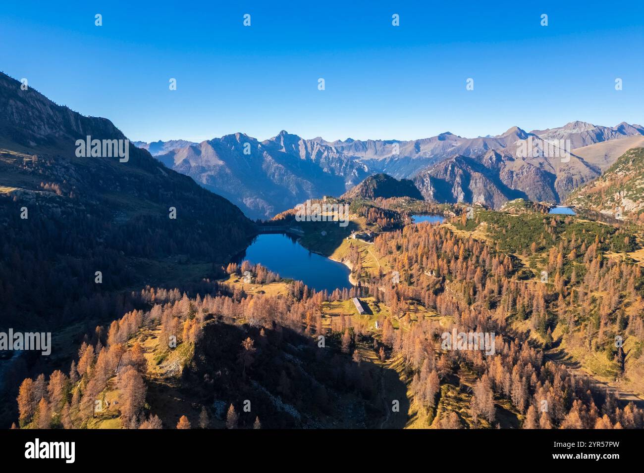 Aerial view of Lago Piano Casere, Lago Marcio and Lago del Becco in ...