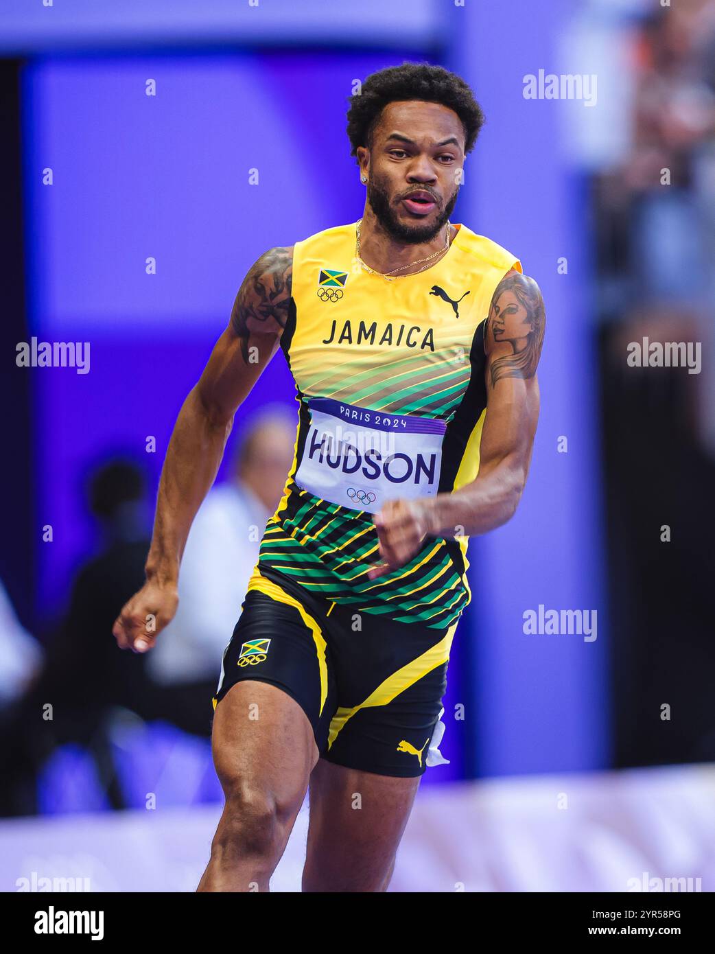 Andrew Hudson participating in the 200 meters at the Paris 2024 Olympic ...