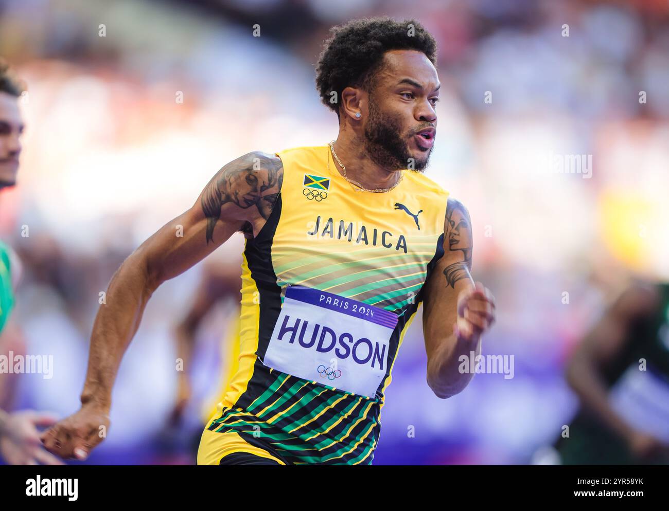 Andrew Hudson participating in the 200 meters at the Paris 2024 Olympic ...