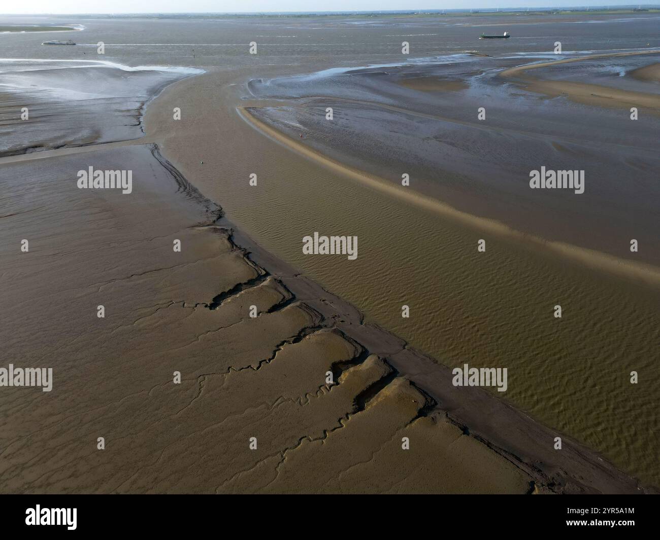 Aerial view of tidal channels and gullies, Saeftinge, The Netherlands ...