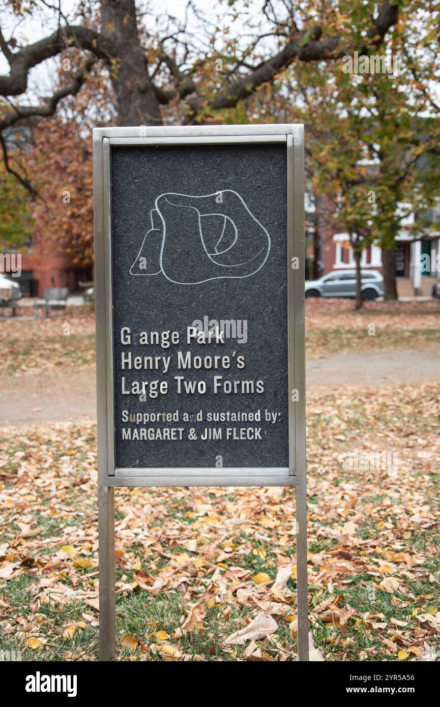 Information sign for Large Two Forms sculpture at Grange Park on ...