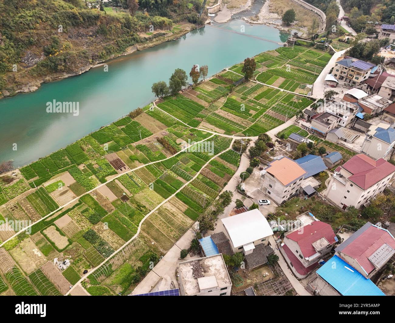 Aerial photo shows a rural vegetable base in Wayao village, Siyang town ...
