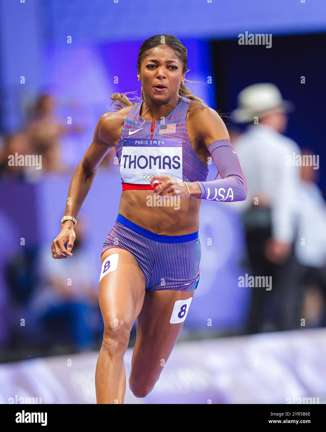 Gabrielle Thomas participating in the 200 meters at the Paris 2024 ...