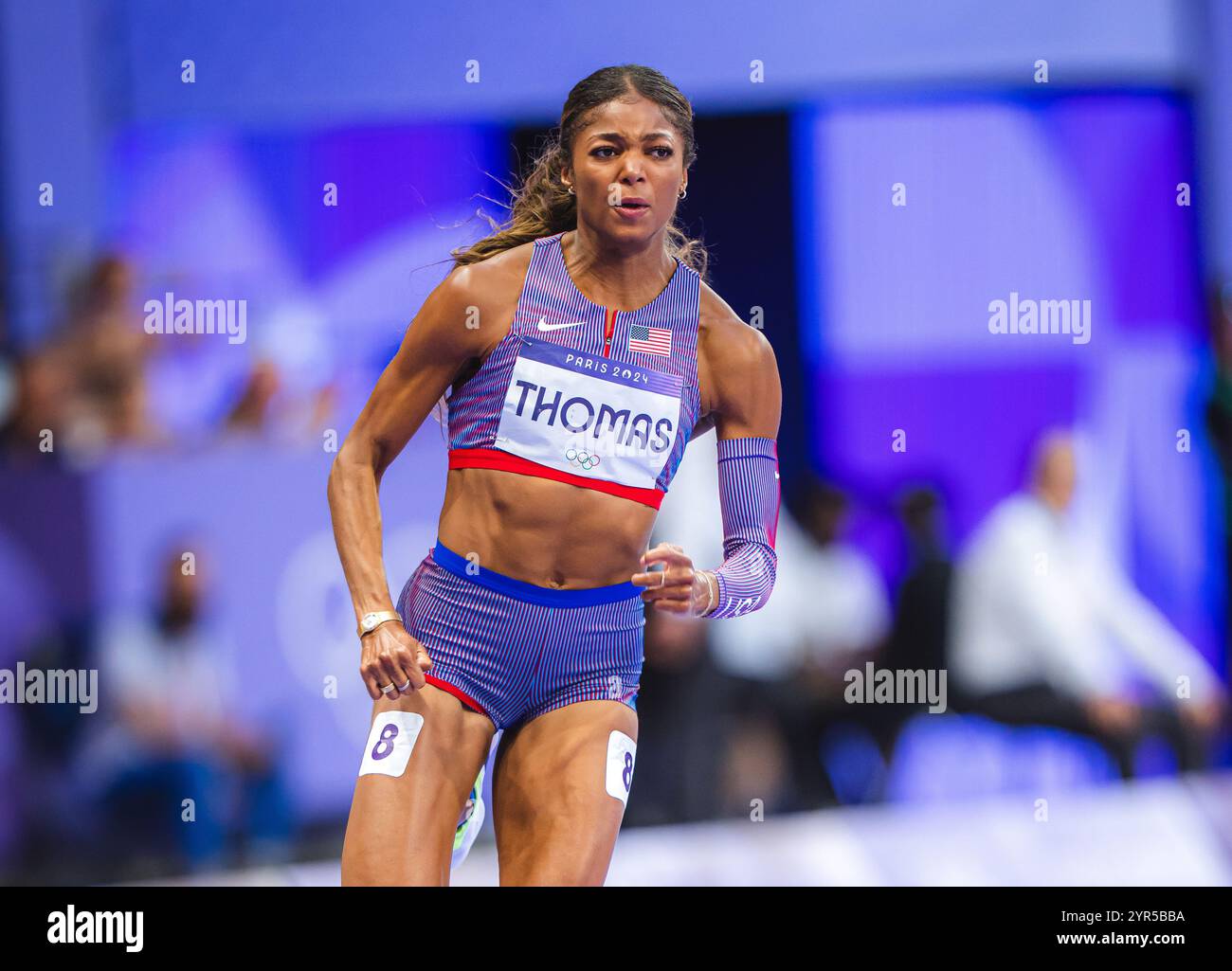 Gabrielle Thomas participating in the 200 meters at the Paris 2024 ...