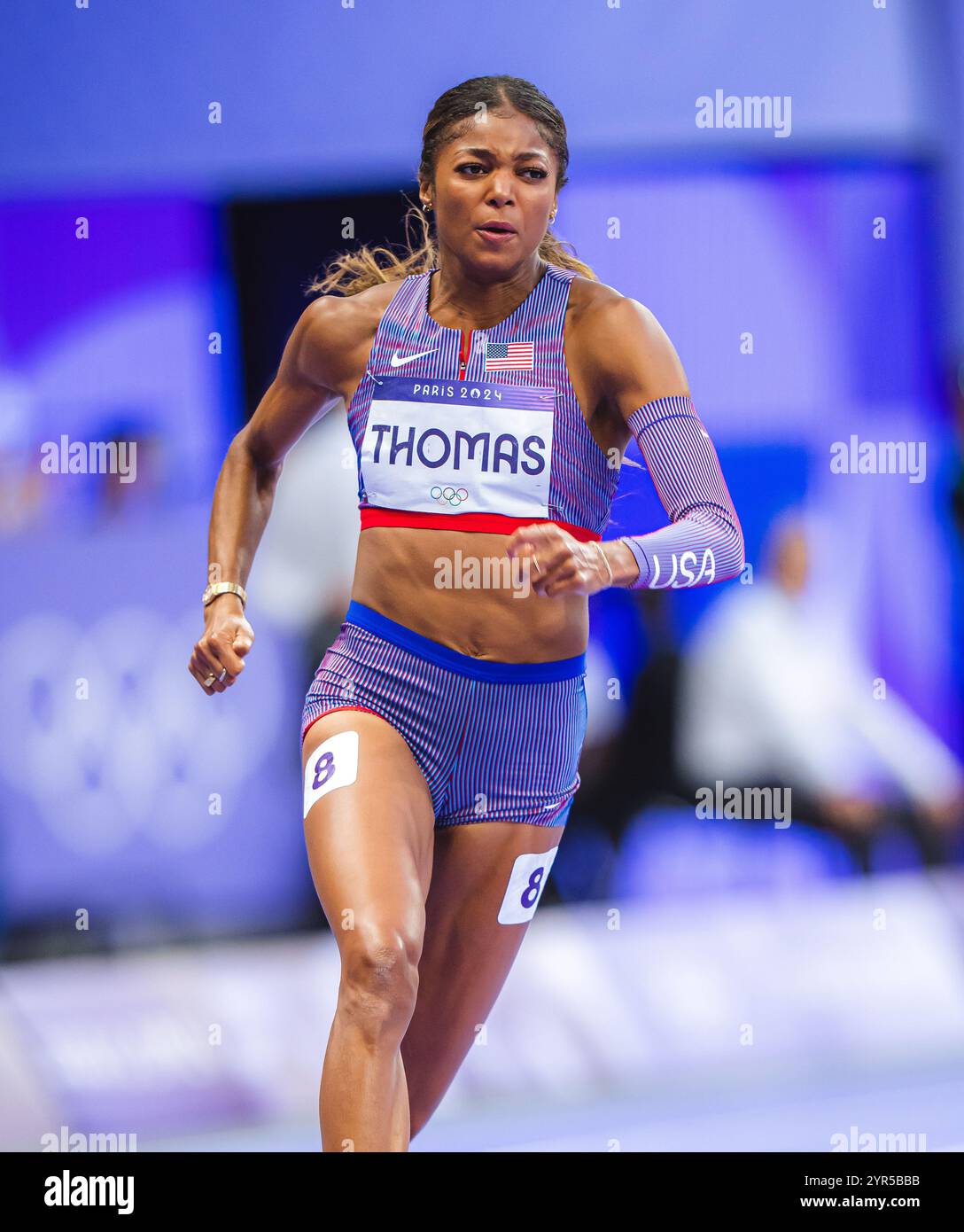 Gabrielle Thomas participating in the 200 meters at the Paris 2024 ...