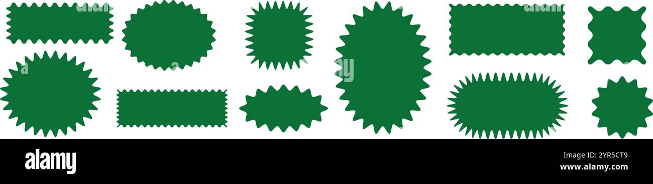 Green circular shape with burst edges and scallop frame. Sticker design ...