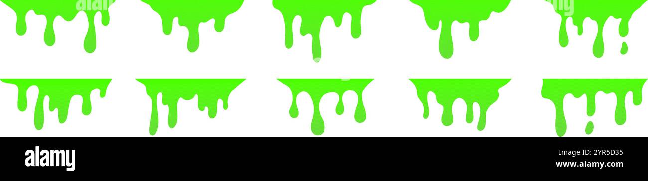 Dripping green goo with splashes and blot effects. Mucus texture blobs ...
