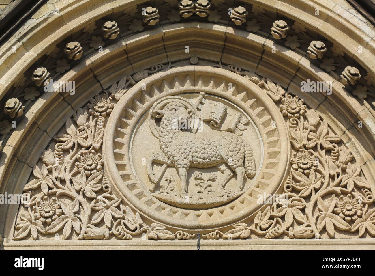 Cemetery Unter den Linden, detail, relief, stone lamb, neo-Gothic St ...