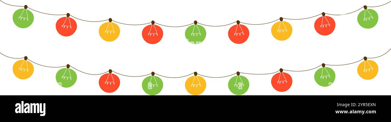 String of lights in line with sketchy doodle art. Decorative border for ...