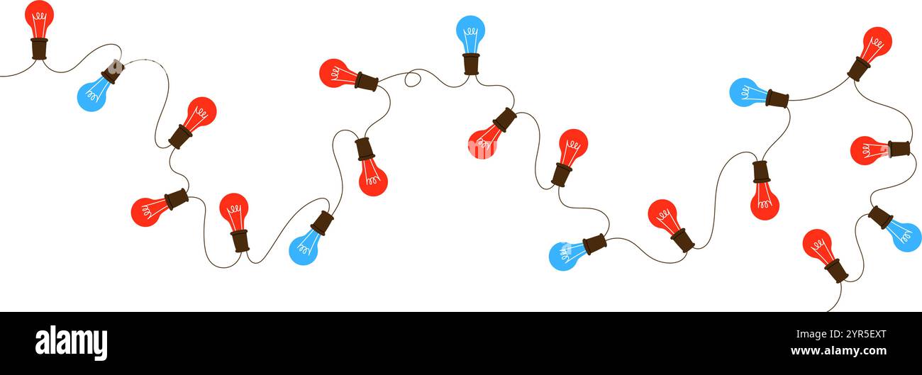 String of lights in line with sketchy doodle art. Decorative border for ...