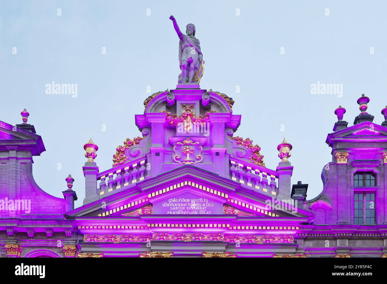 The illuminated statue of Bishop Boniface of Lausanne on the guildhall ...