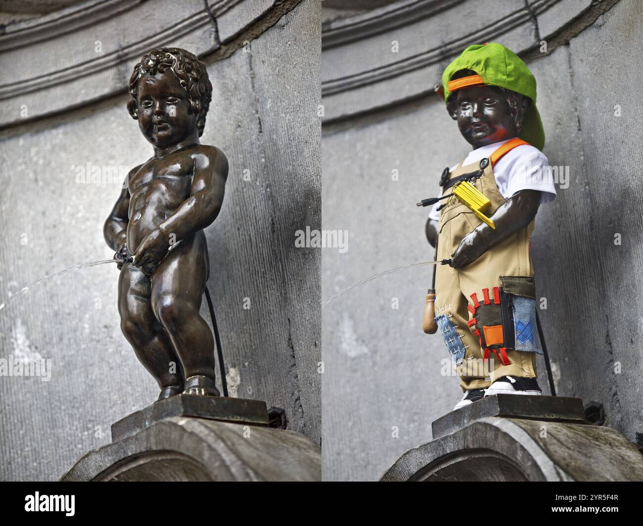 Bronze statue Manneken Pis, fountain figure of a urinating boy with and ...