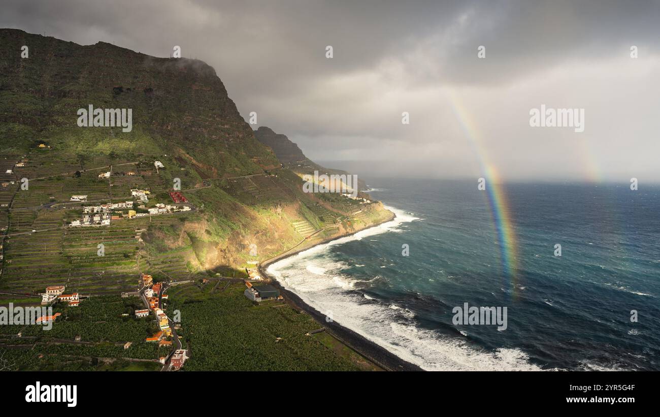 View of the village of Santa Catalina and the sea beaches Playa de Santa Catalina and Playa de ...