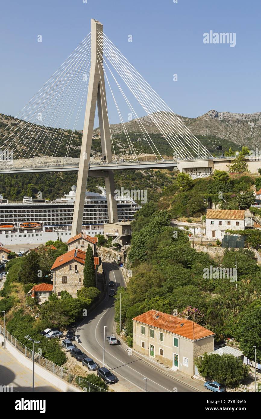 High angle view of main road through Dubrovnik and view of Franjo ...