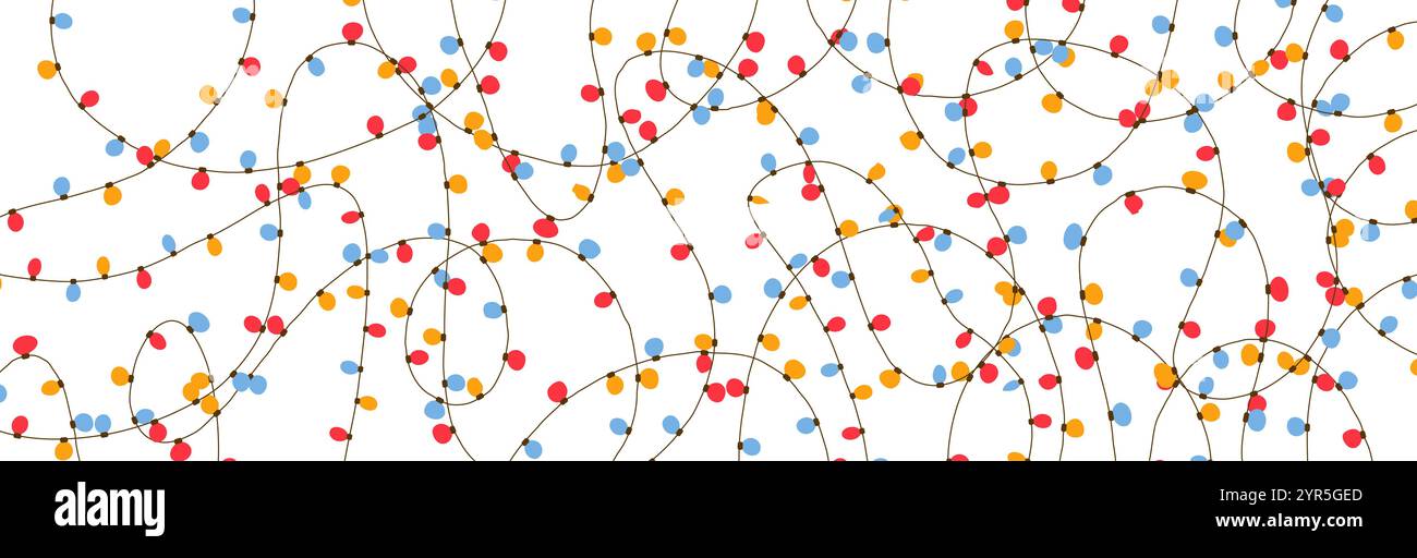 String of lights in line with sketchy doodle art. Decorative border for ...