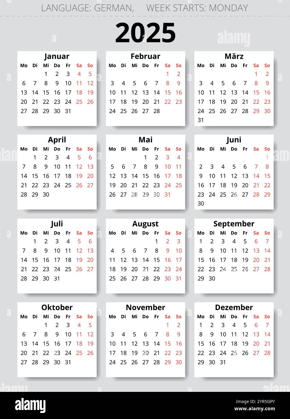 German calendar 2025: a year in vector illustration Stock Vector Image ...