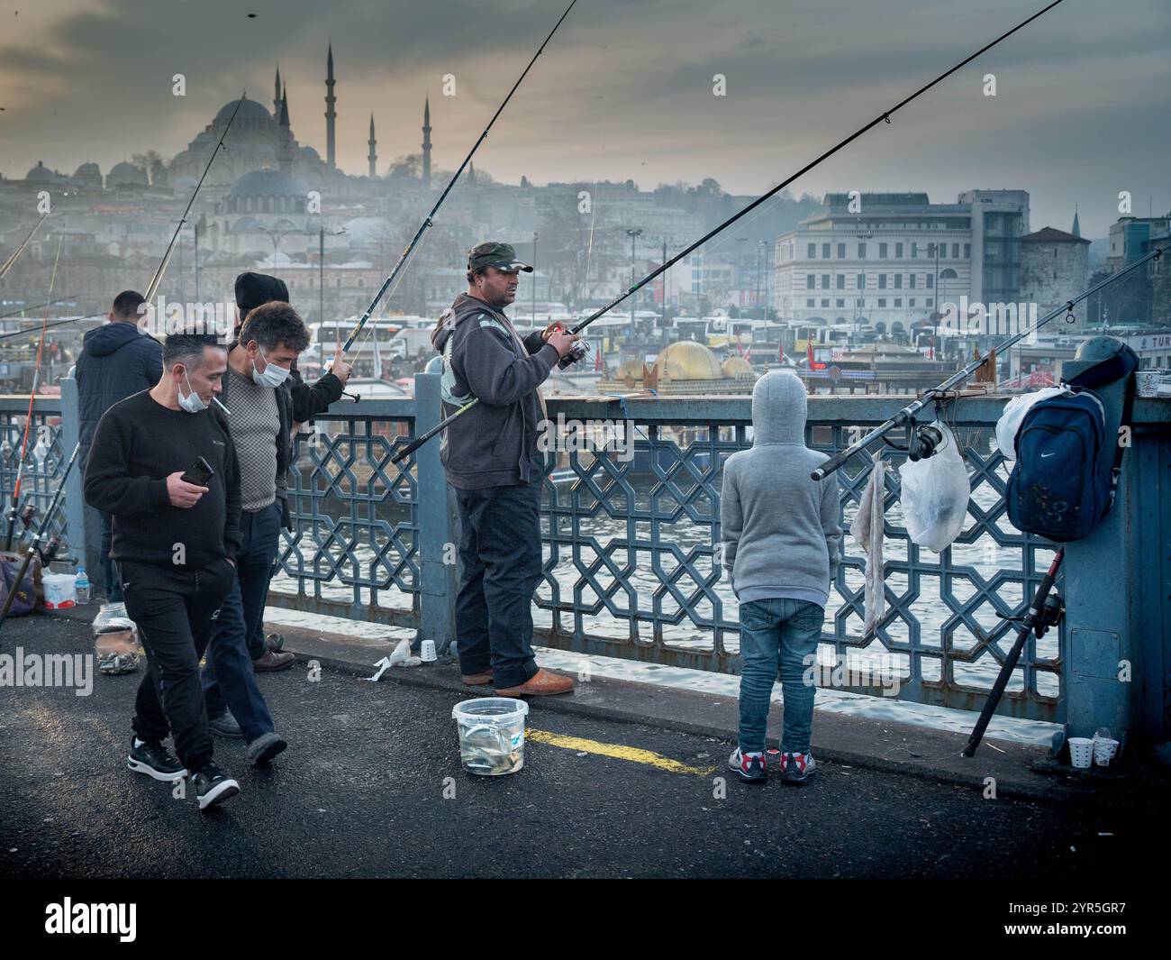 istanbul Turkiye - January 9, 2022 : people fishing with fishing rod on ...