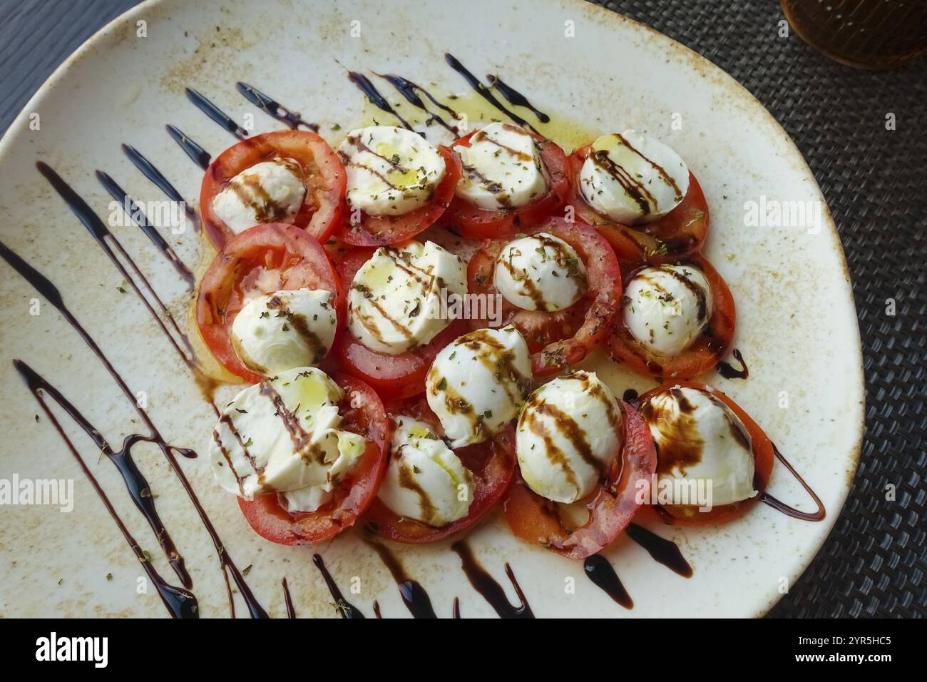 Italian cuisine, Insalata Caprese, vine tomatoes, buffalo mozza ...