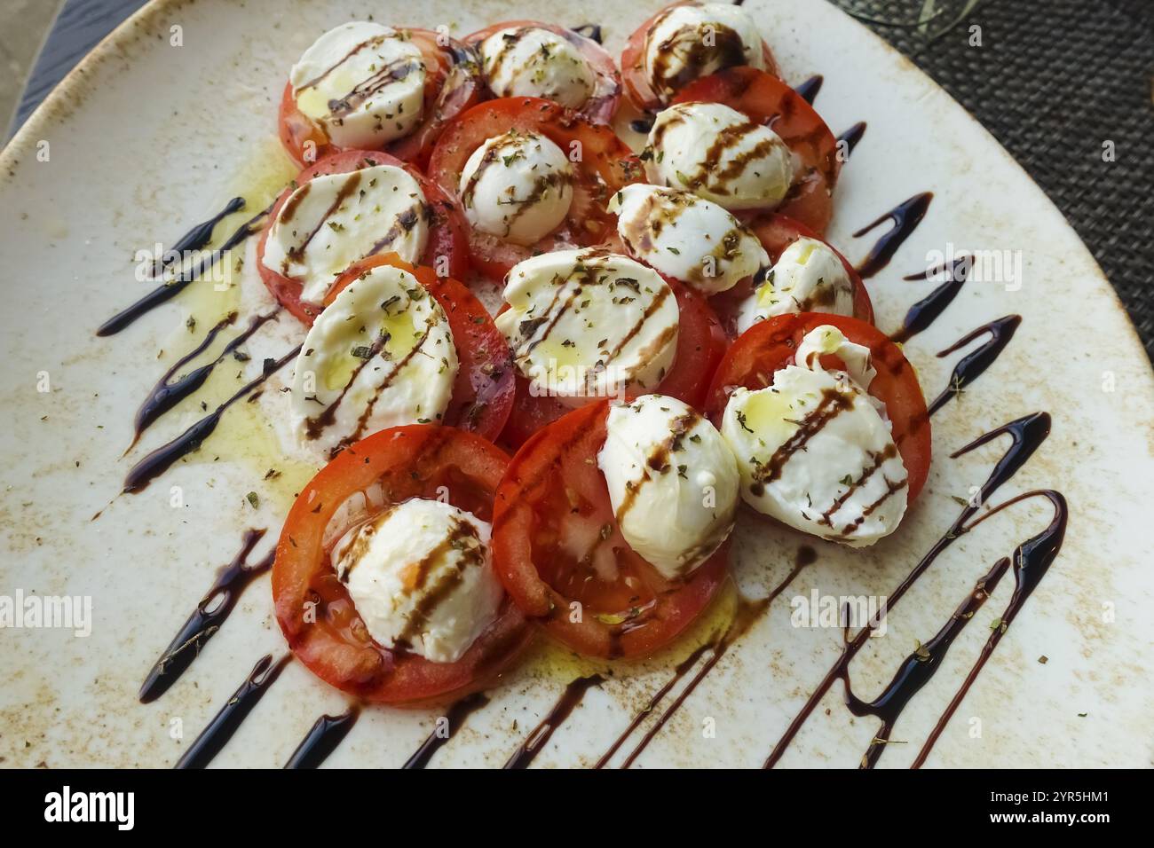 Italian cuisine, Insalata Caprese, vine tomatoes, buffalo mozza ...