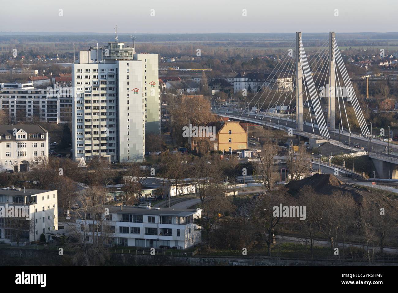 Kaiser-Otto-Bruecke, modern bridge over a river, surrounded by city ...