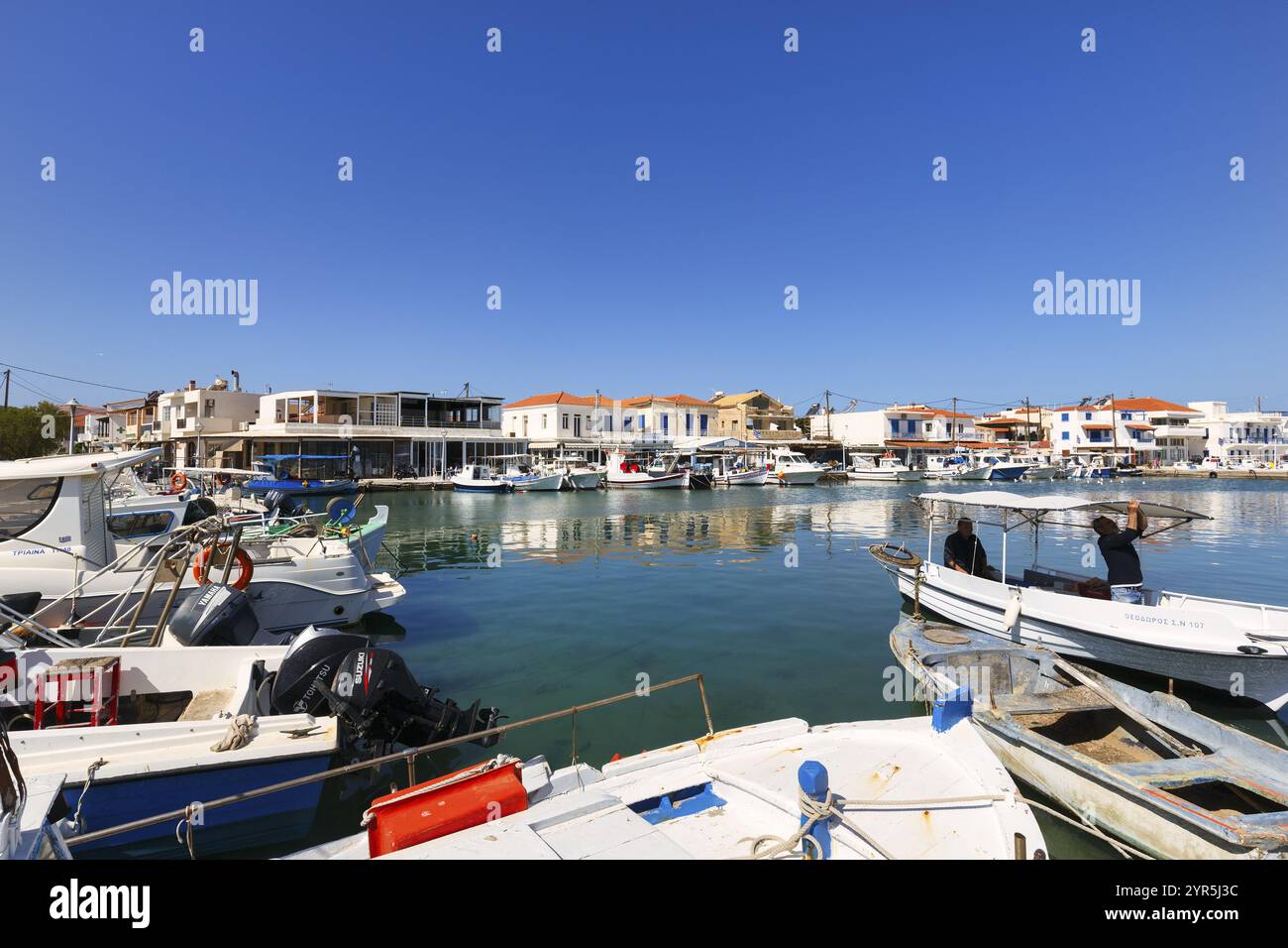 Fishing boats in the harbour, Elafonisos, Deer Island, Laconia ...
