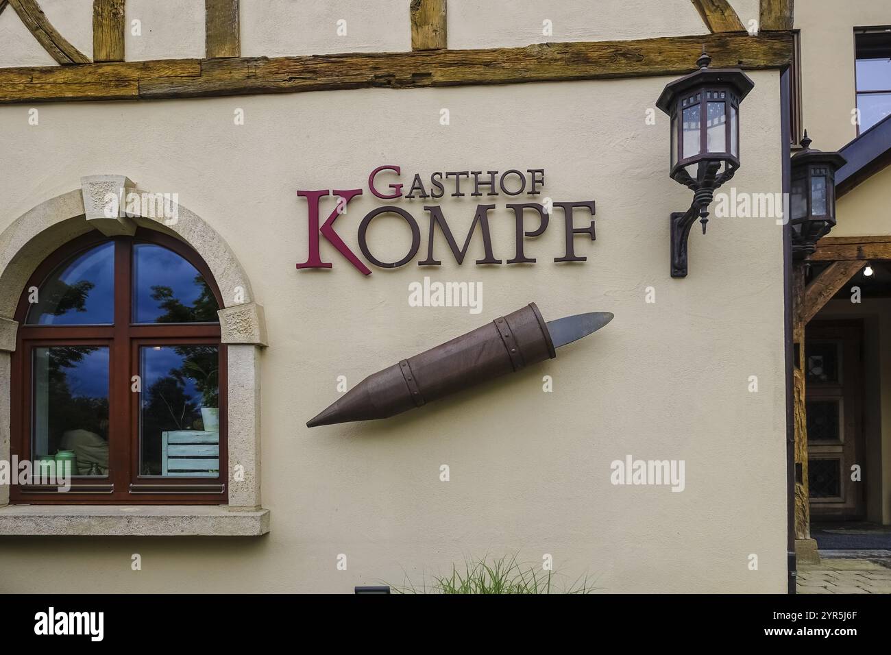 Gasthof Kompf, Swabian inn, restaurant, lettering, letters, facade ...