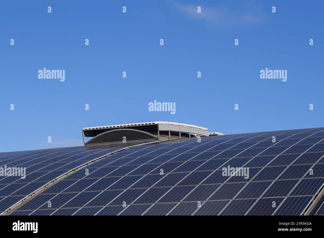 Rows of photovoltaic cells are producing clean energy on a modern ...