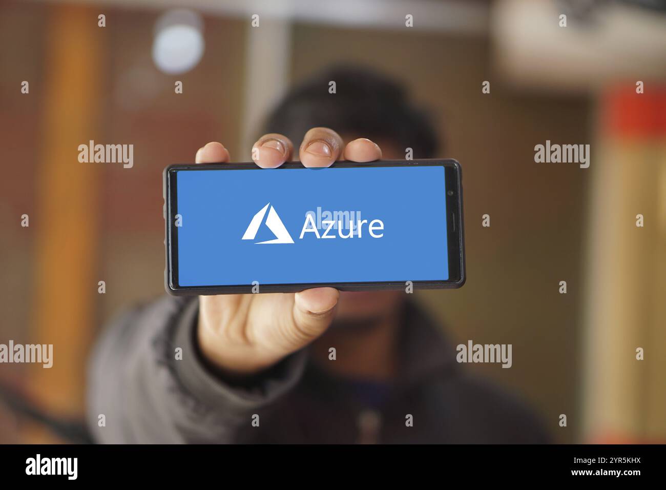 Smart phone with the Microsoft Azure logo, is a cloud service offered ...