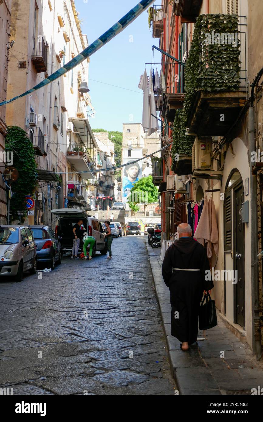 old houses and narrow alleys in old city centre of Naples, Italy Stock ...