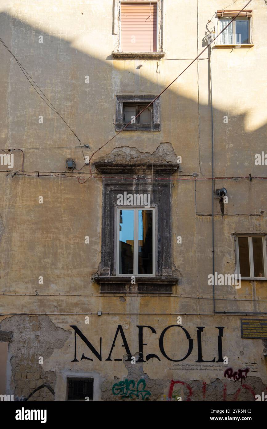 old houses and narrow alleys in old city centre of Naples, Italy Stock ...