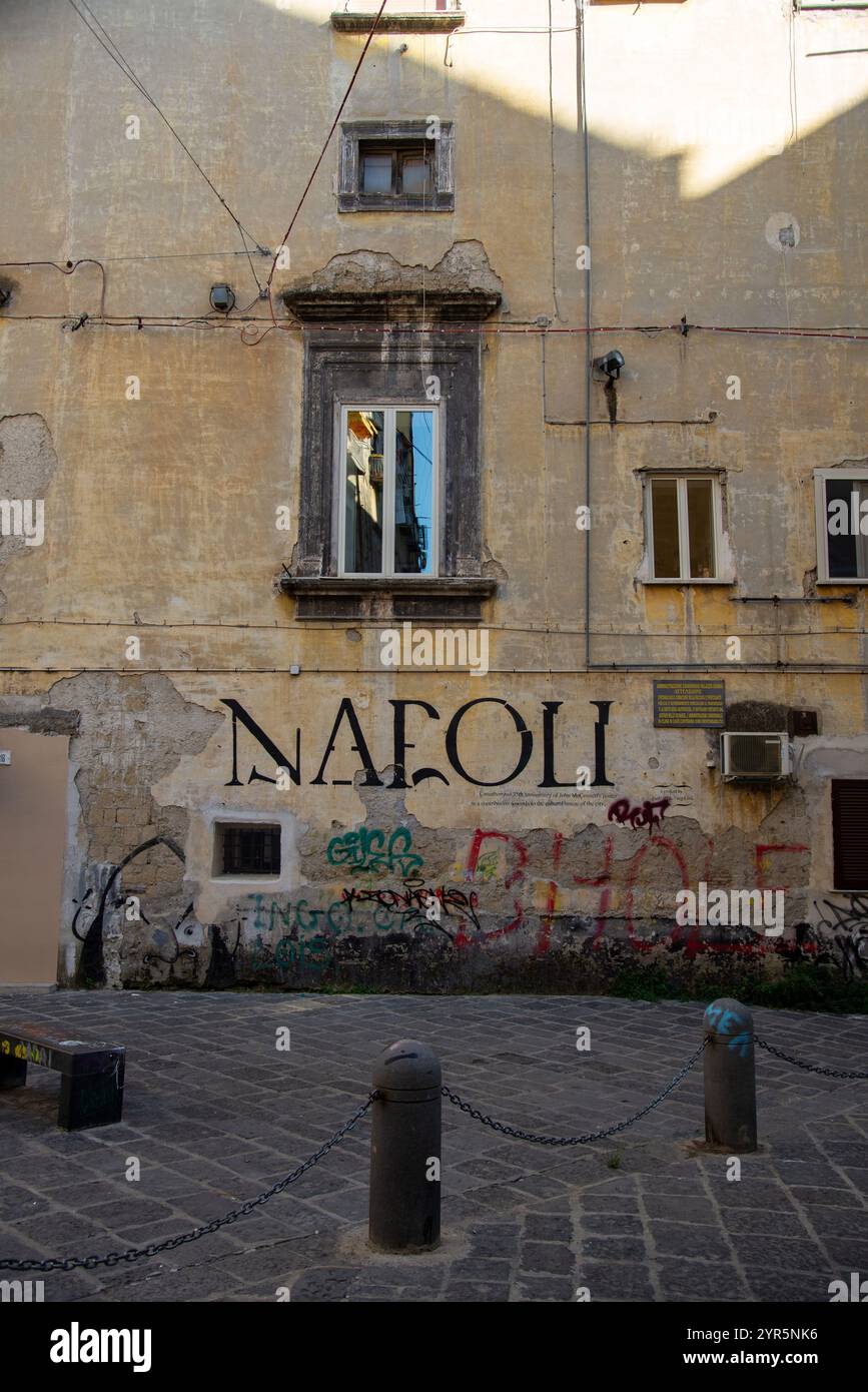 old houses and narrow alleys in old city centre of Naples, Italy Stock ...
