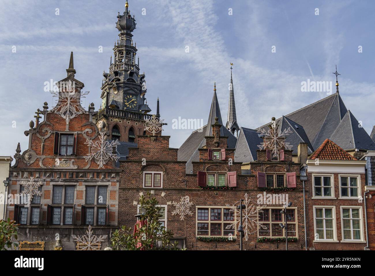 Historic buildings in the city centre with ornate facades and a ...
