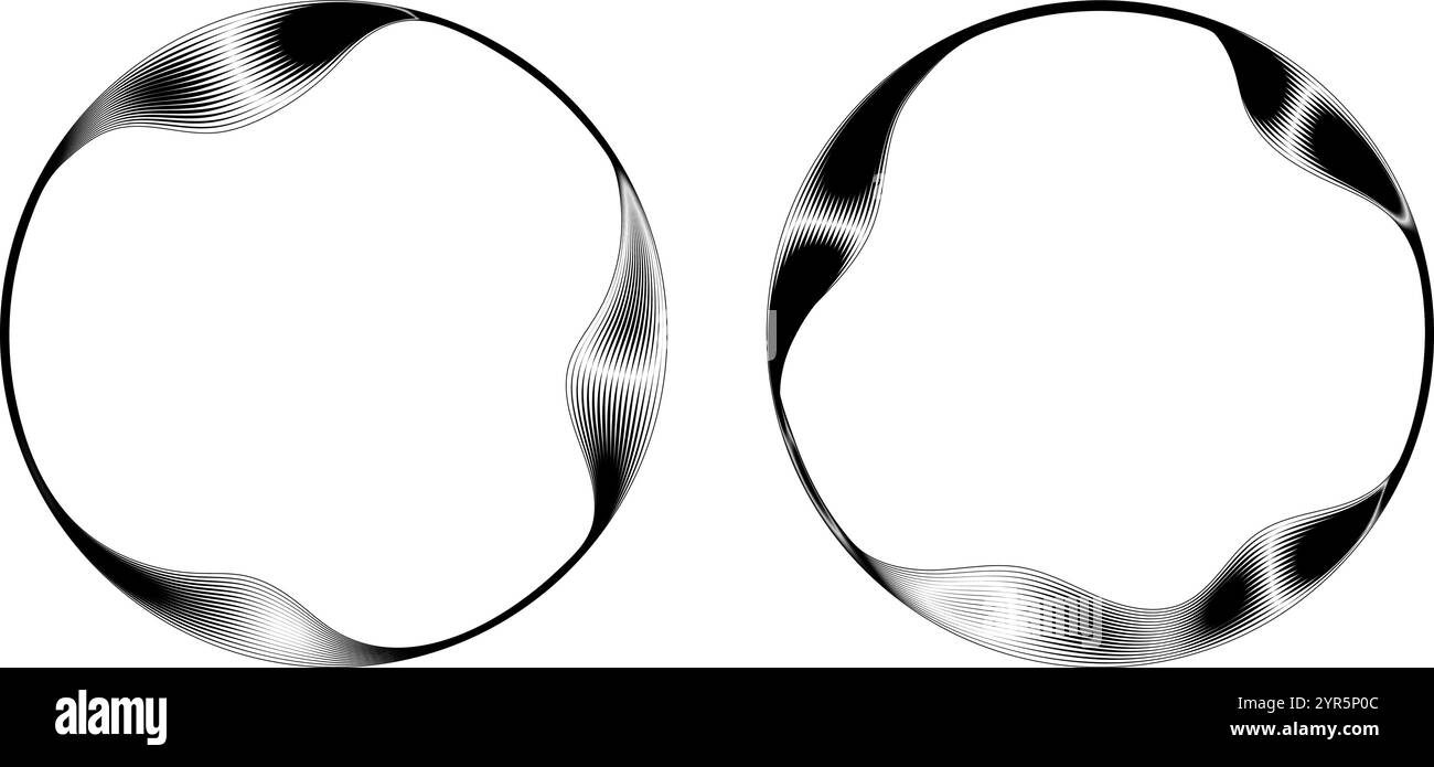 Abstract wavy frames, line art borders with curves pattern, rings with ...