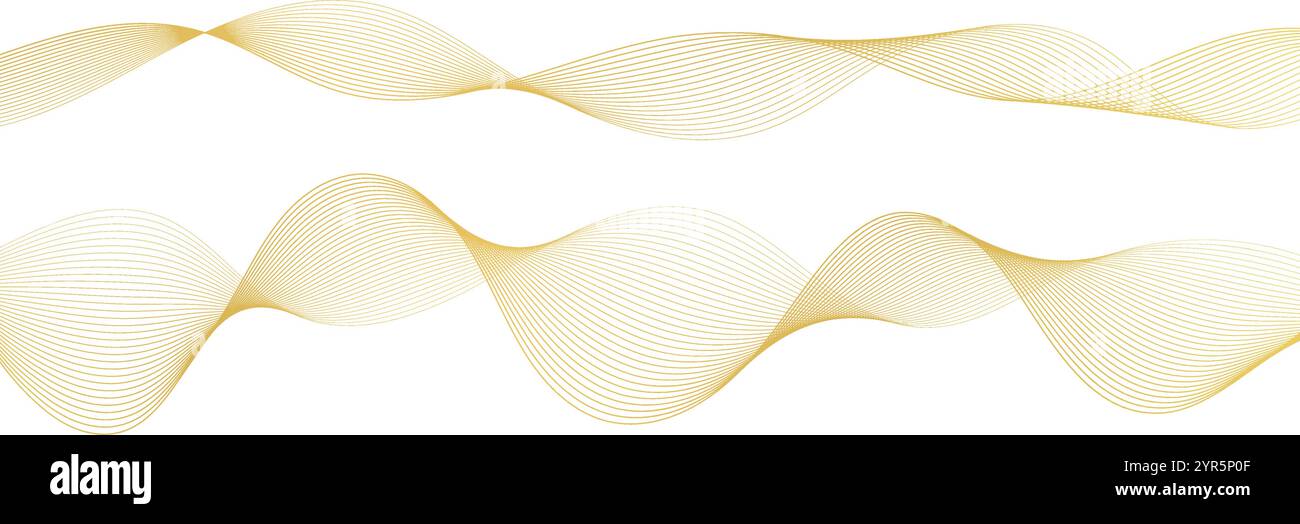 Golden line wave, abstract wavy curves, luxury flow art ribbons ...