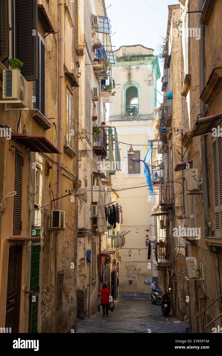 old houses and narrow alleys in old city centre of Naples, Italy Stock ...