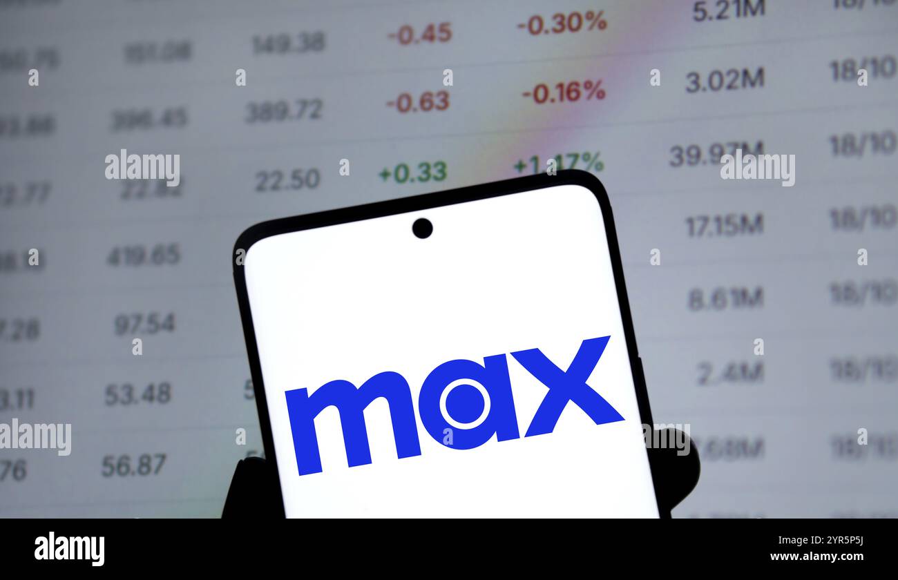 Max logo is displayed on smartphone. Max is an American subscription ...