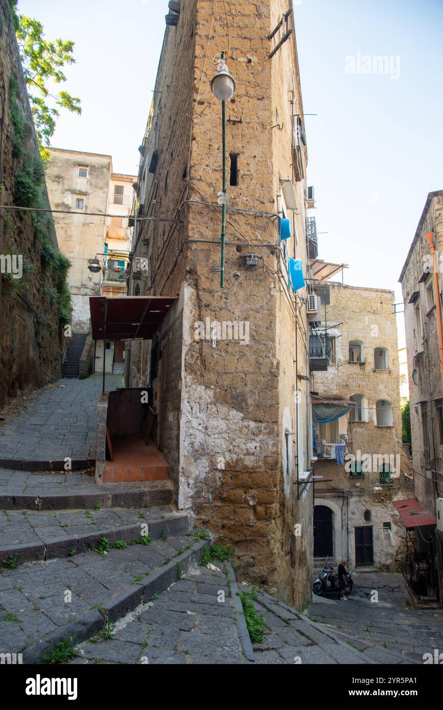 old houses and narrow alleys in old city centre of Naples, Italy Stock ...