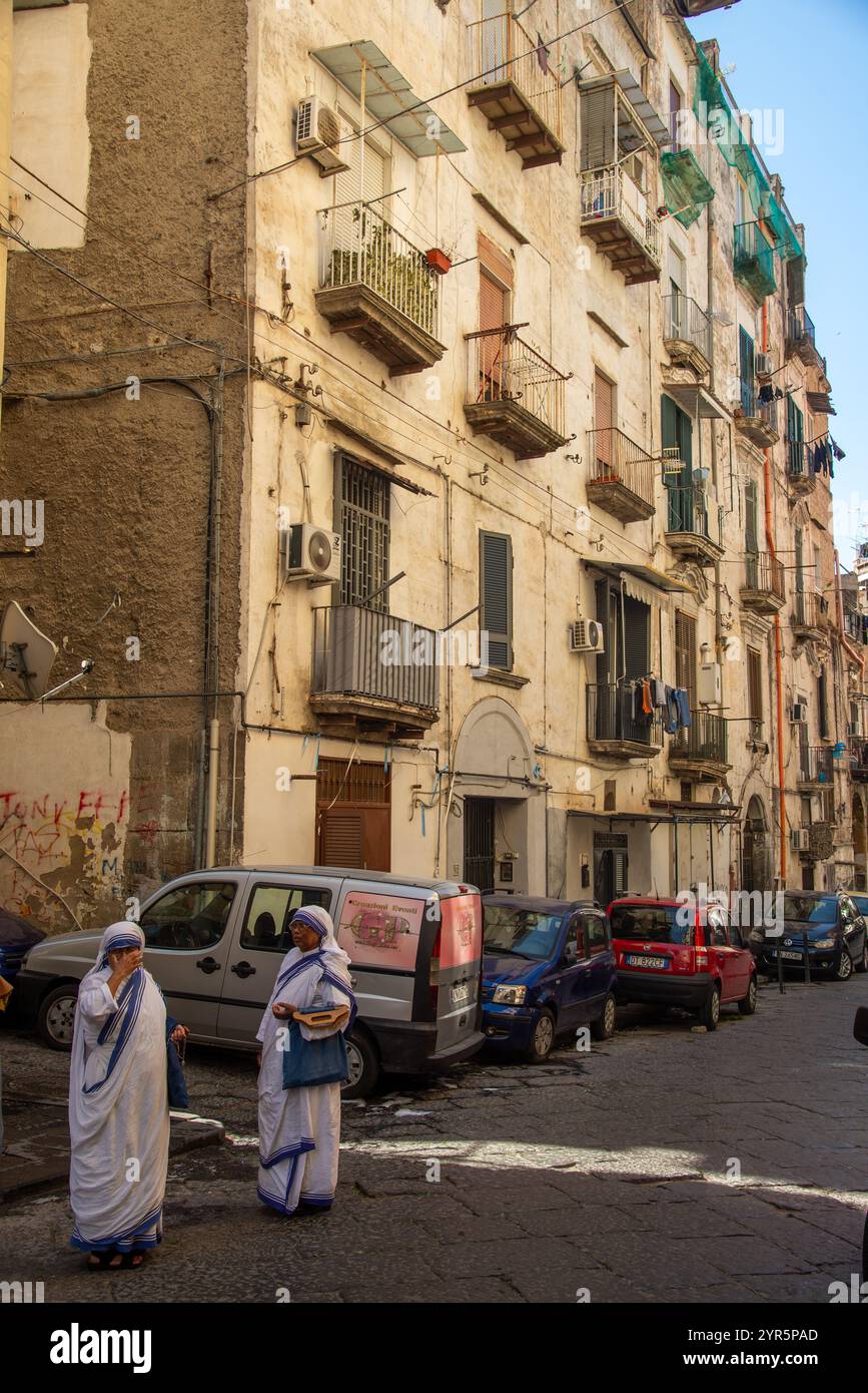 old houses and narrow alleys in old city centre of Naples, Italy Stock ...
