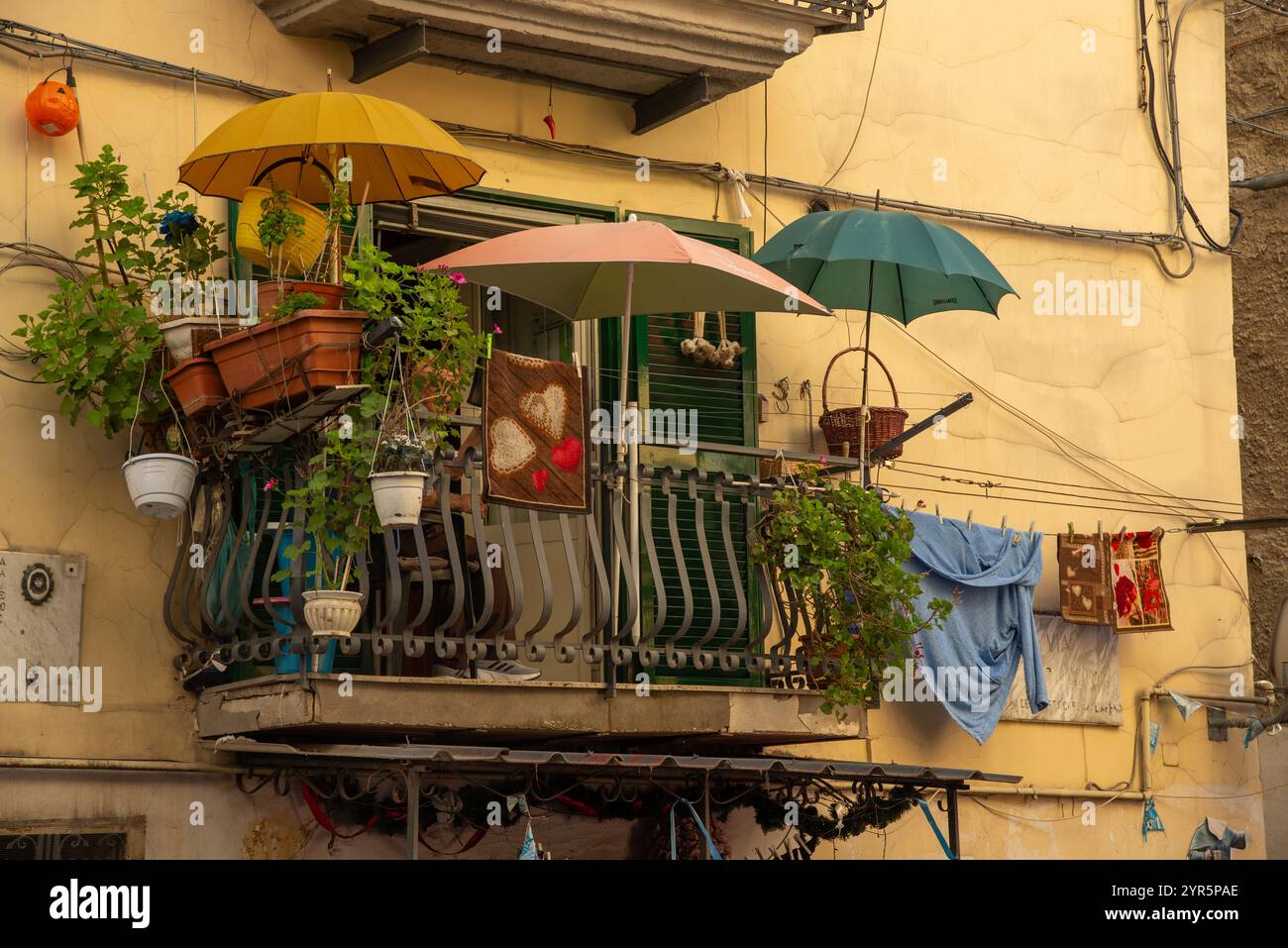 old houses and narrow alleys in old city centre of Naples, Italy Stock ...
