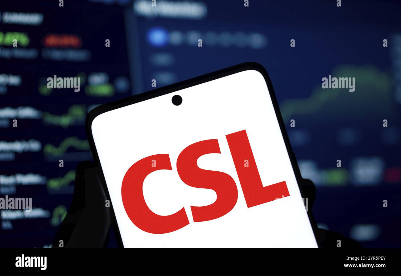 CSL logo is displayed on smartphone. CSL Limited is an Australian ...