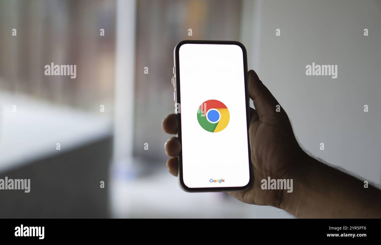 In this photo illustration Google Chrome web browser logo is seen on a ...