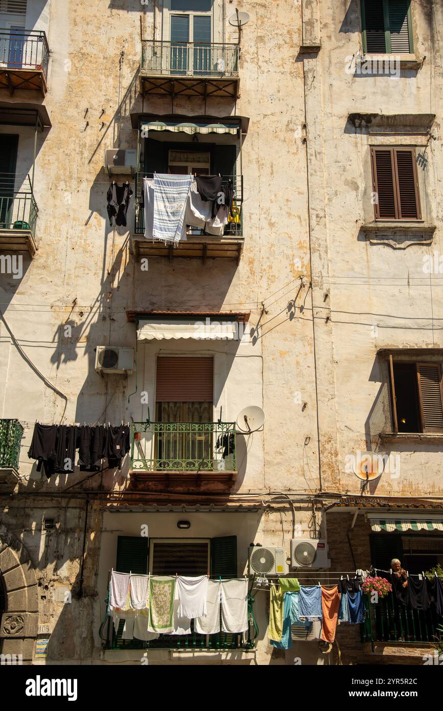 old houses and narrow alleys in old city centre of Naples, Italy Stock ...